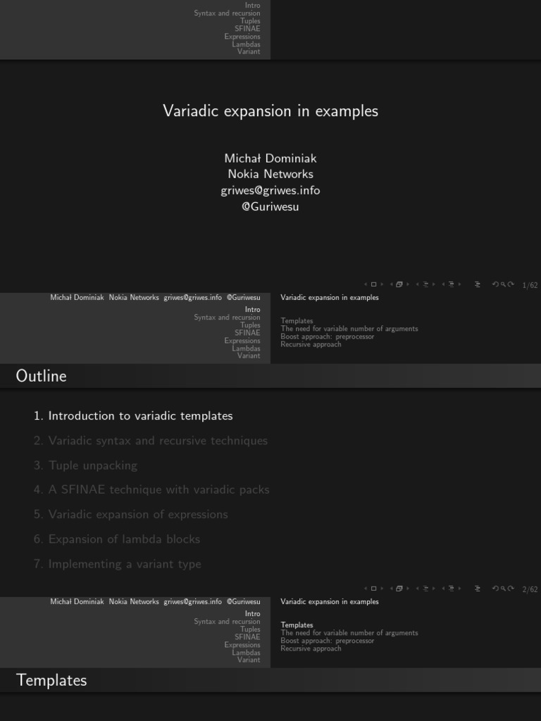 Variadic Expansion in Examples - Michał Dominiak - CppCon 2016 | PDF | Anonymous Function ...