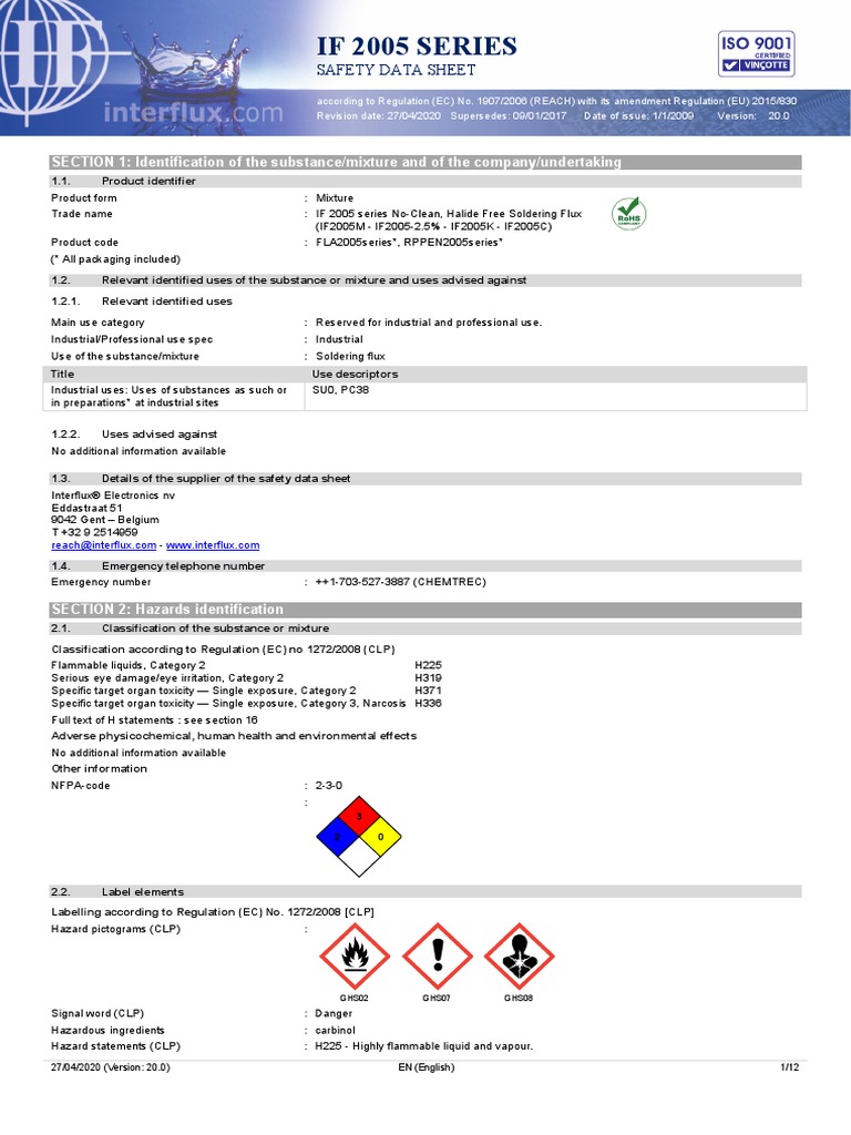IF2005C Soldering - ERSA VERSAFLOW 345 (Fluxo) | PDF | Dangerous Goods ...
