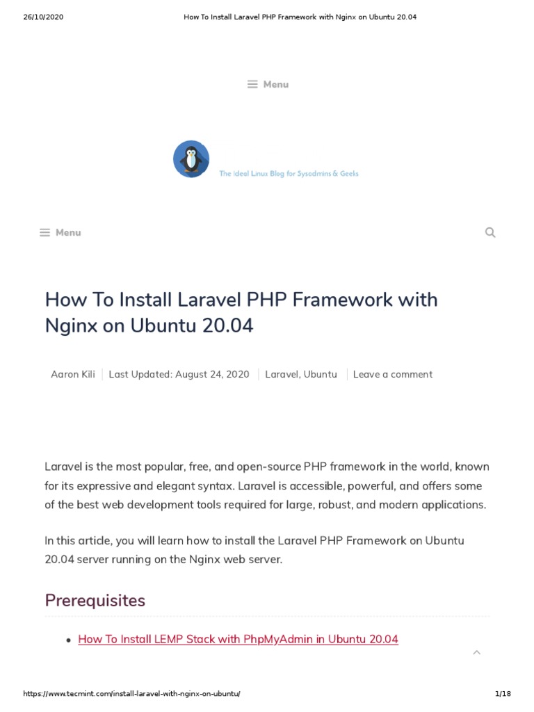 How To Install Laravel Php Framework With Nginx On Ubuntu 2004 Pdf Linux Php 6373