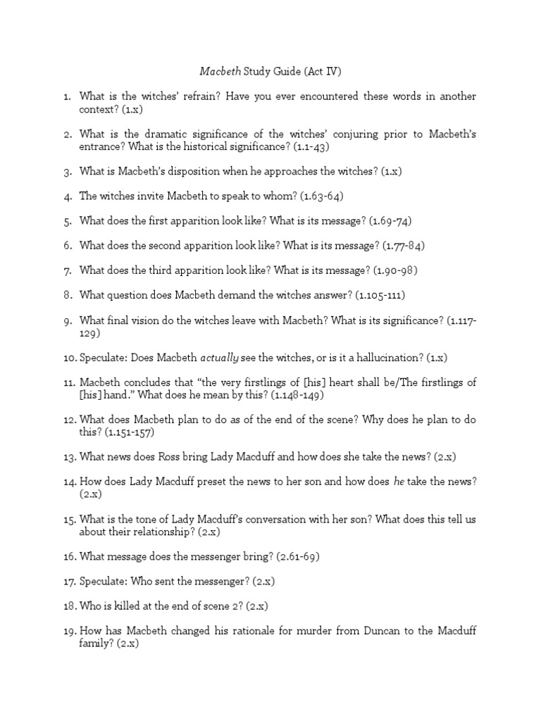 Macbeth Act 4 Study Guide | PDF | Shakespearean Tragedies | Macbeth