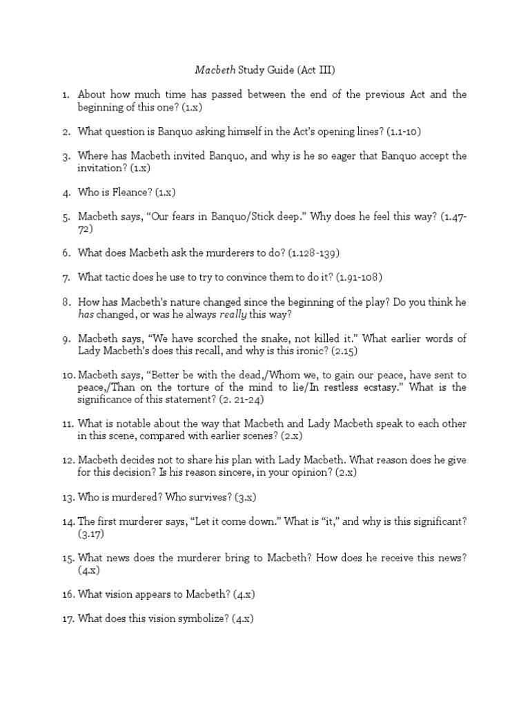 Macbeth Act 3 Study Guide | PDF