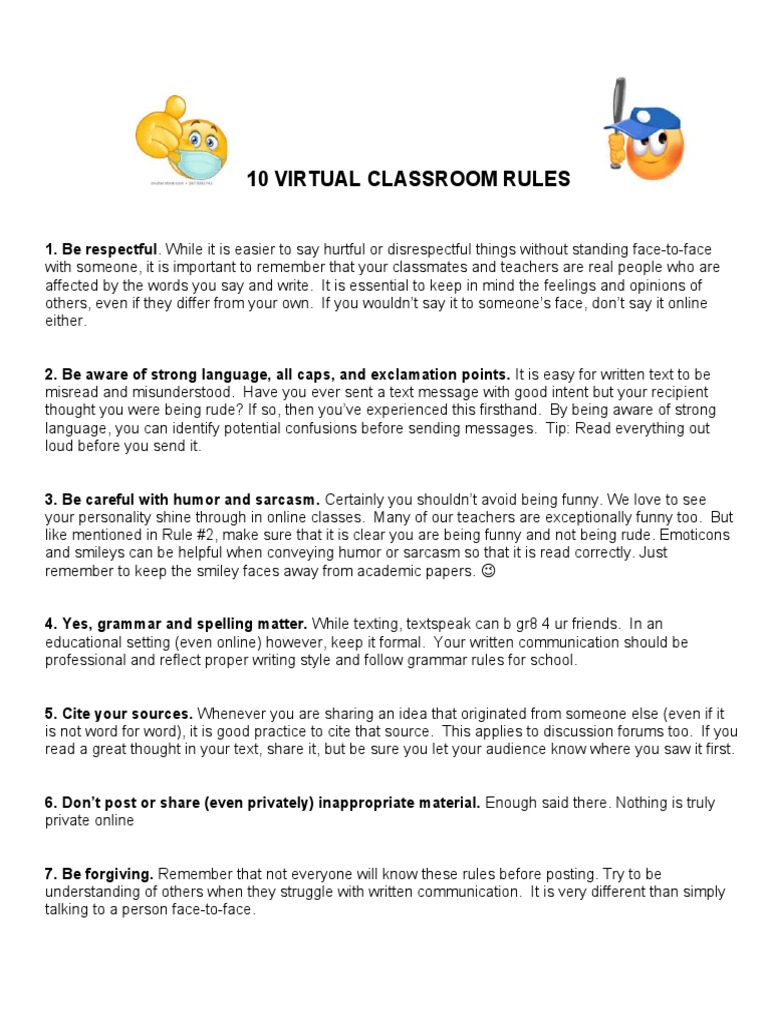 10 Virtual Classroom Rules | PDF | Human Nature | Human Communication