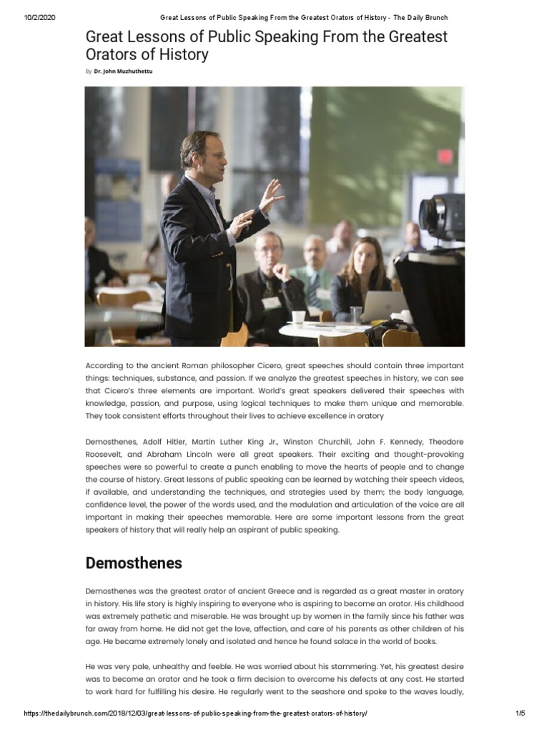 Great Lessons of Public Speaking From The Greatest Orators of History ...