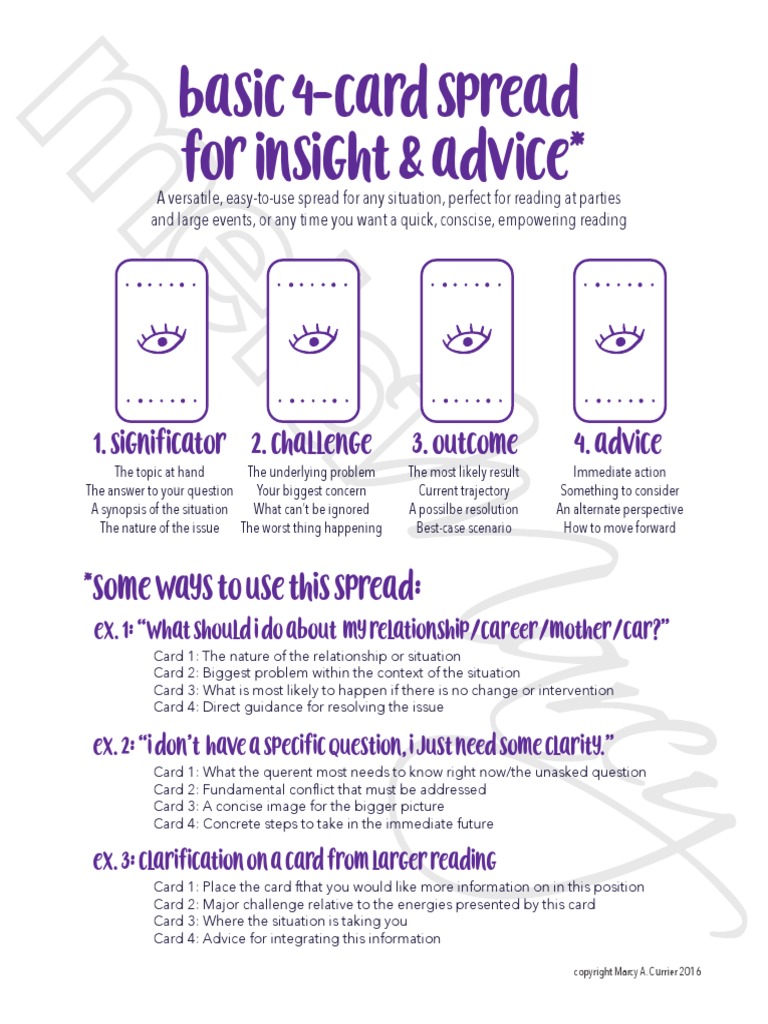 Basic 4-Card Spread For Insight & Advice : Some Ways To Use This Spread ...