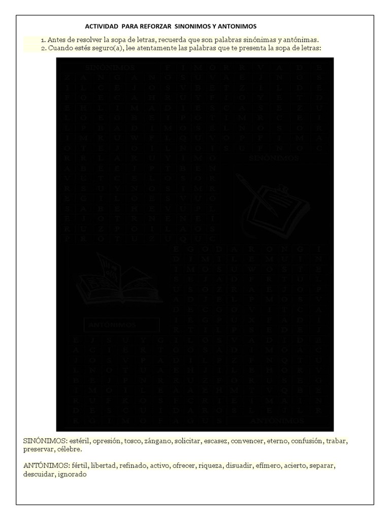 Actividad para Reforzar Sinonimos y Antonimos | PDF