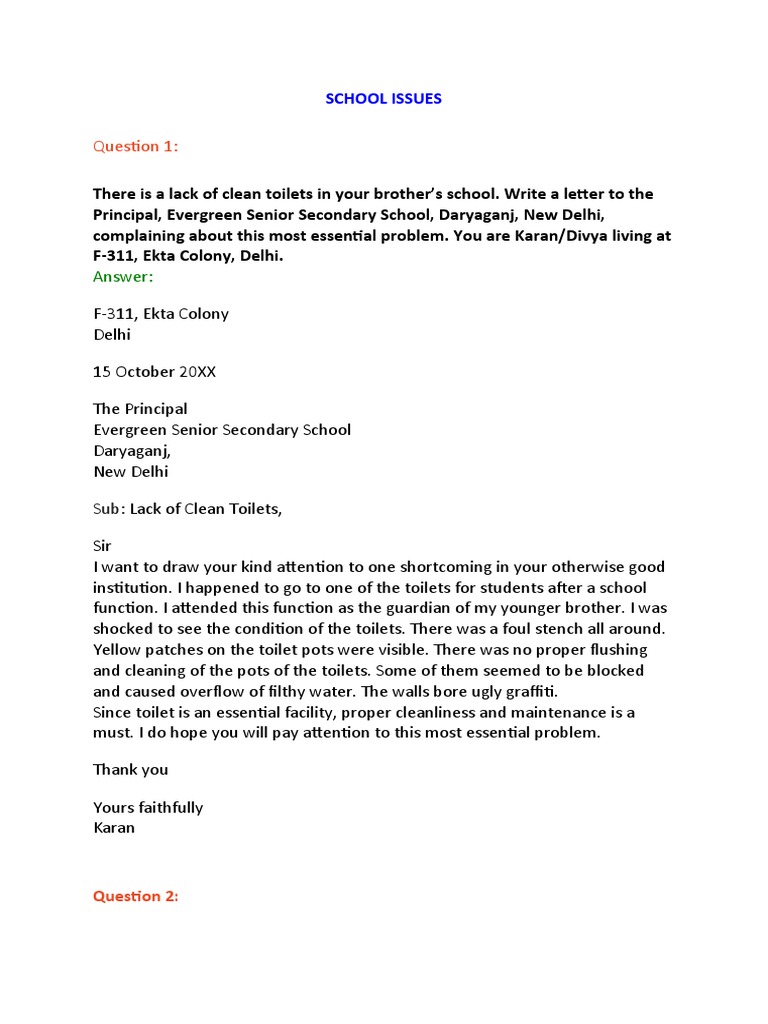 Letters To Principal | PDF | Toilet | Waste Management