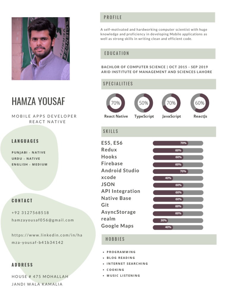 Hamza Yousaf CV | PDF | Mobile App | Android (Operating System)