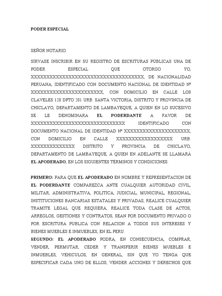 Modelo de Poder Especial | PDF | Dinero | Ley procesal