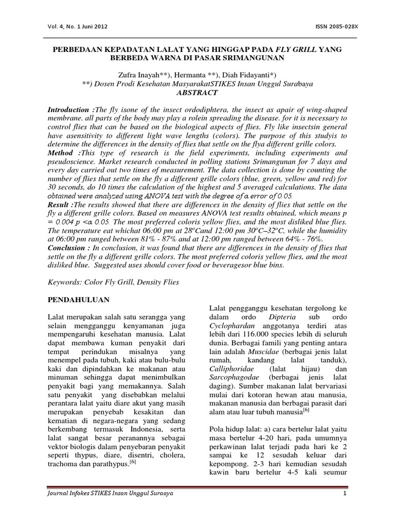 Perbedaan Kepadatan Lalat Yang Hinggap Pada Fly Grill Yang Berbeda Warna Di Pasar Srimangunan ...