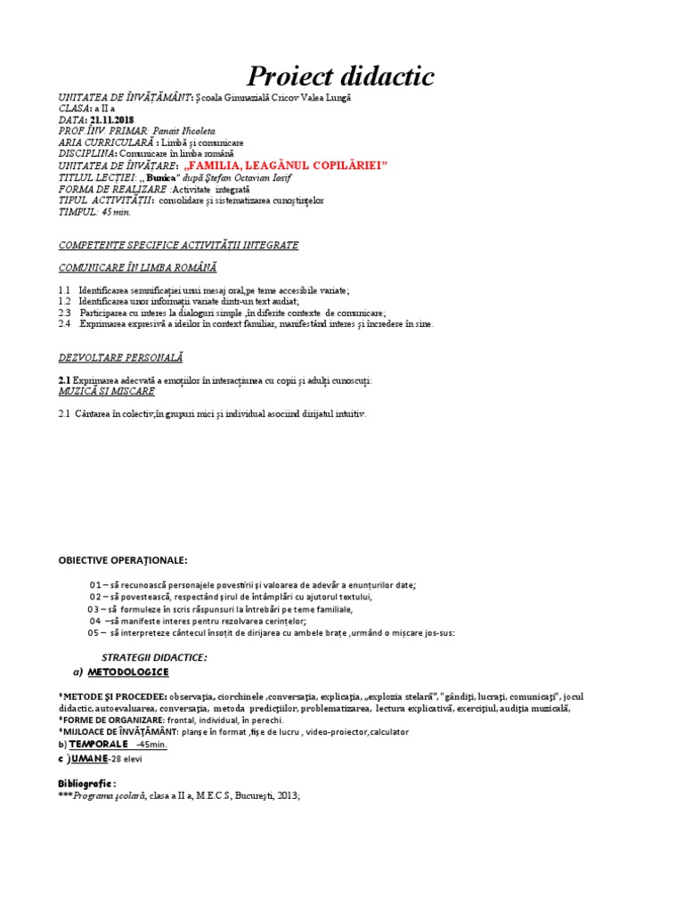 0 Proiect Didacticbunica | PDF