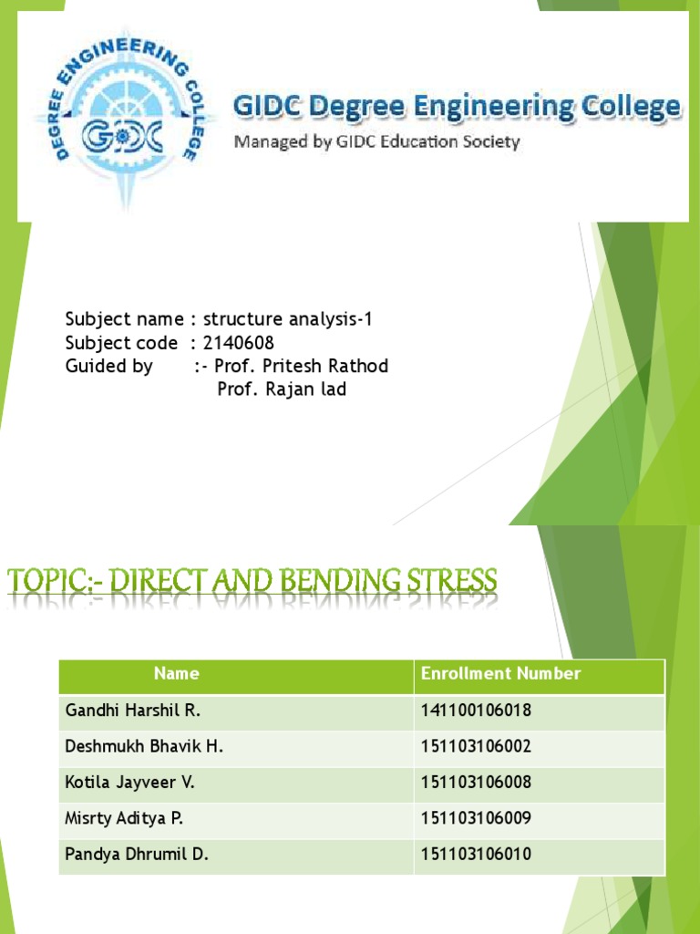 Subject Name: Structure Analysis-1 Subject Code: 2140608 Guided By ...