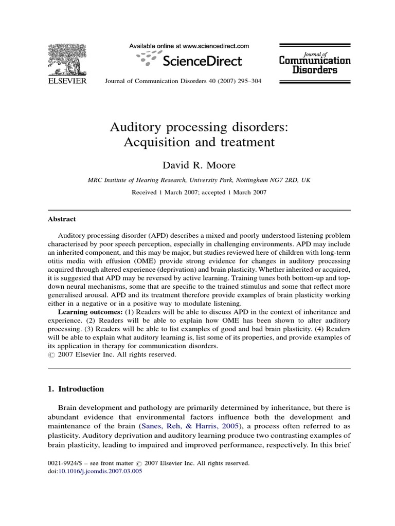 Auditory Processing Disorders | PDF | Neuroplasticity | Perception