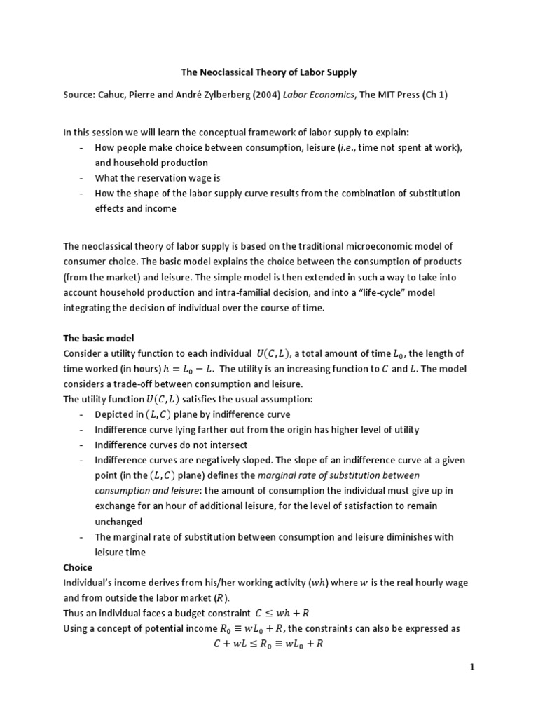 Neoclassical Labor Supply Dynamics | PDF | Labour Economics | Utility