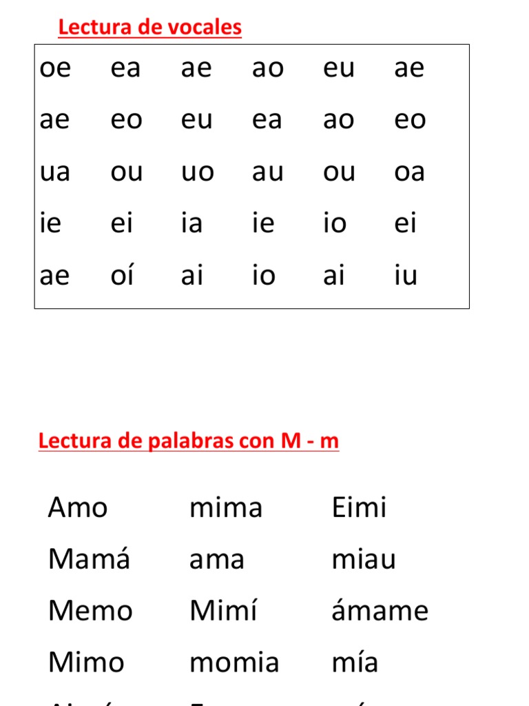 Palabras y oraciones para lectura inicial | PDF