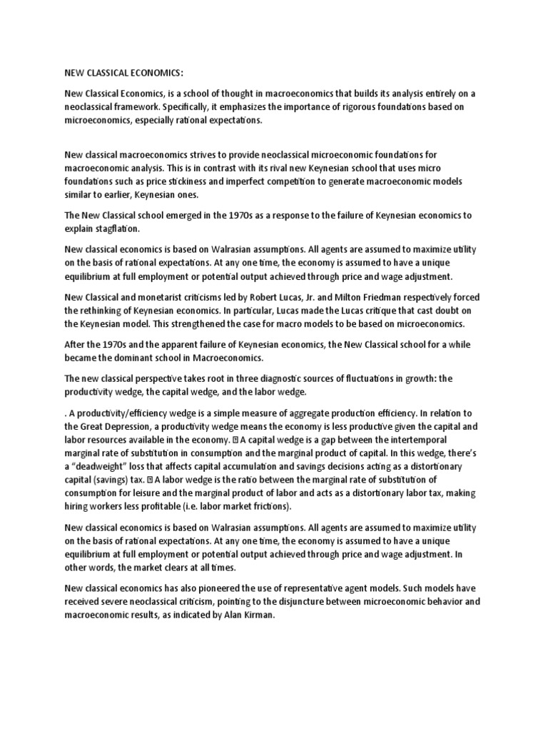 New Classical Economics | PDF | Macroeconomics | Economics