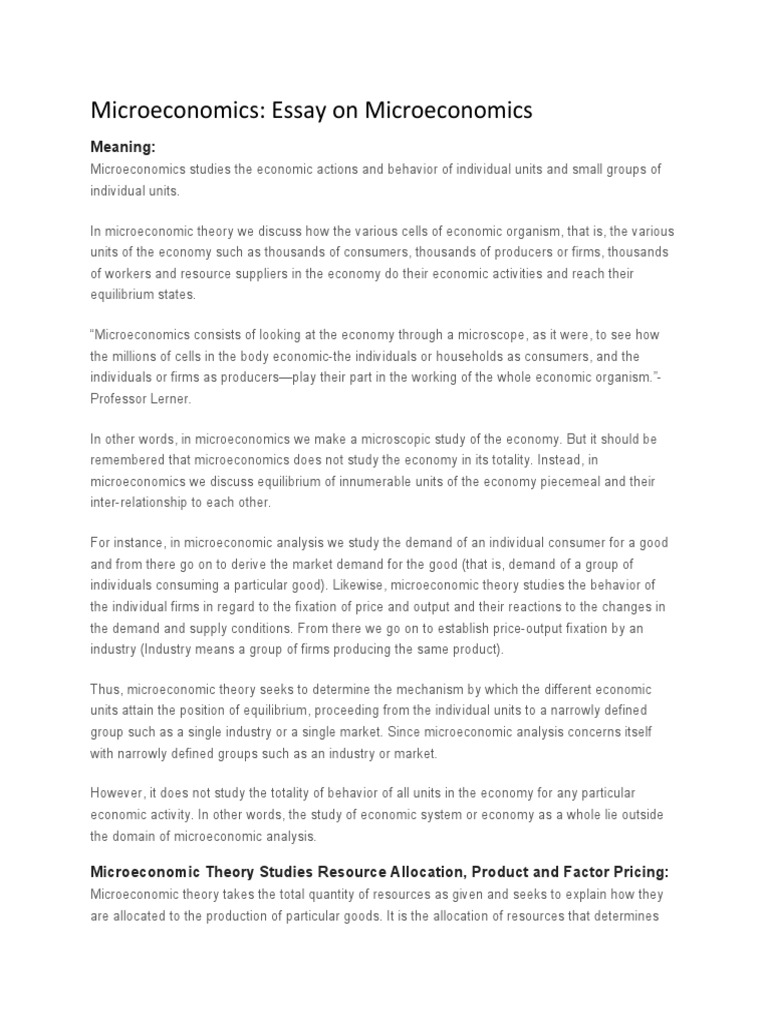 Development of Modern Microeconomics Theory - Assignment | Download ...