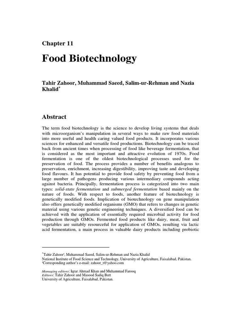 Food Biotechnology: Tahir Zahoor, Muhammad Saeed, Salim-ur-Rehman and ...