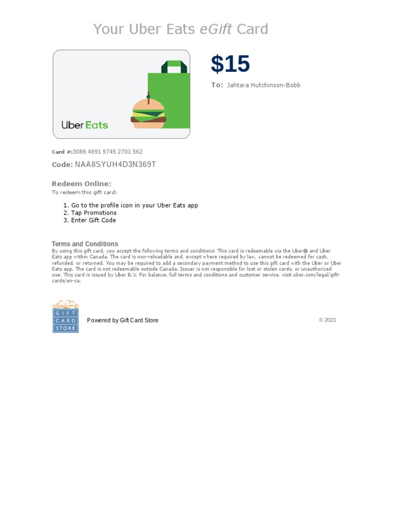Your Uber Eats Egift Card | PDF