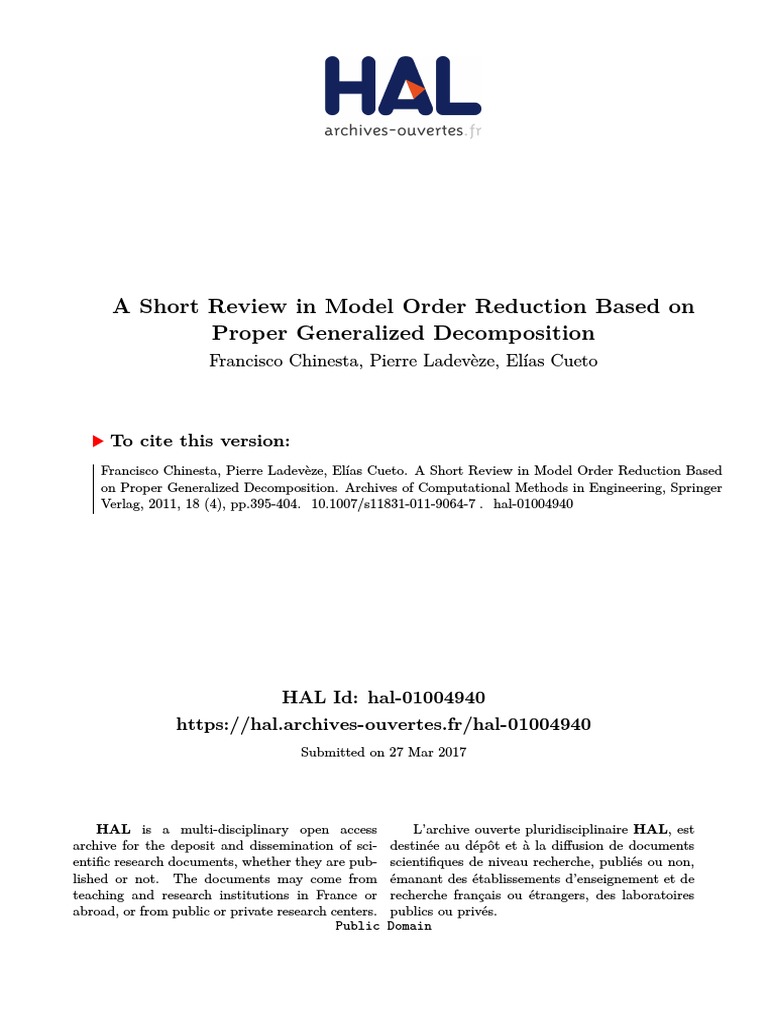 A Short Review in Model Order Reduction Based On Proper Generalized ...