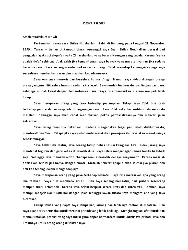 DESKRIPSI DIRI Zey | PDF