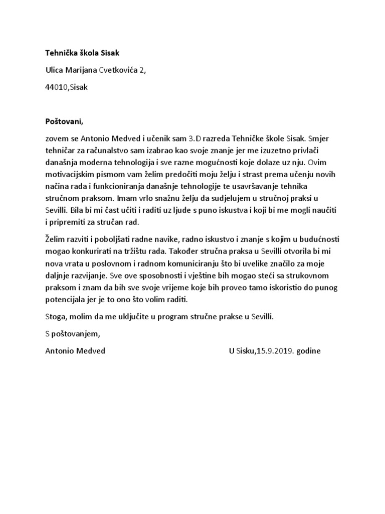 Motivacijsko Pismo | PDF