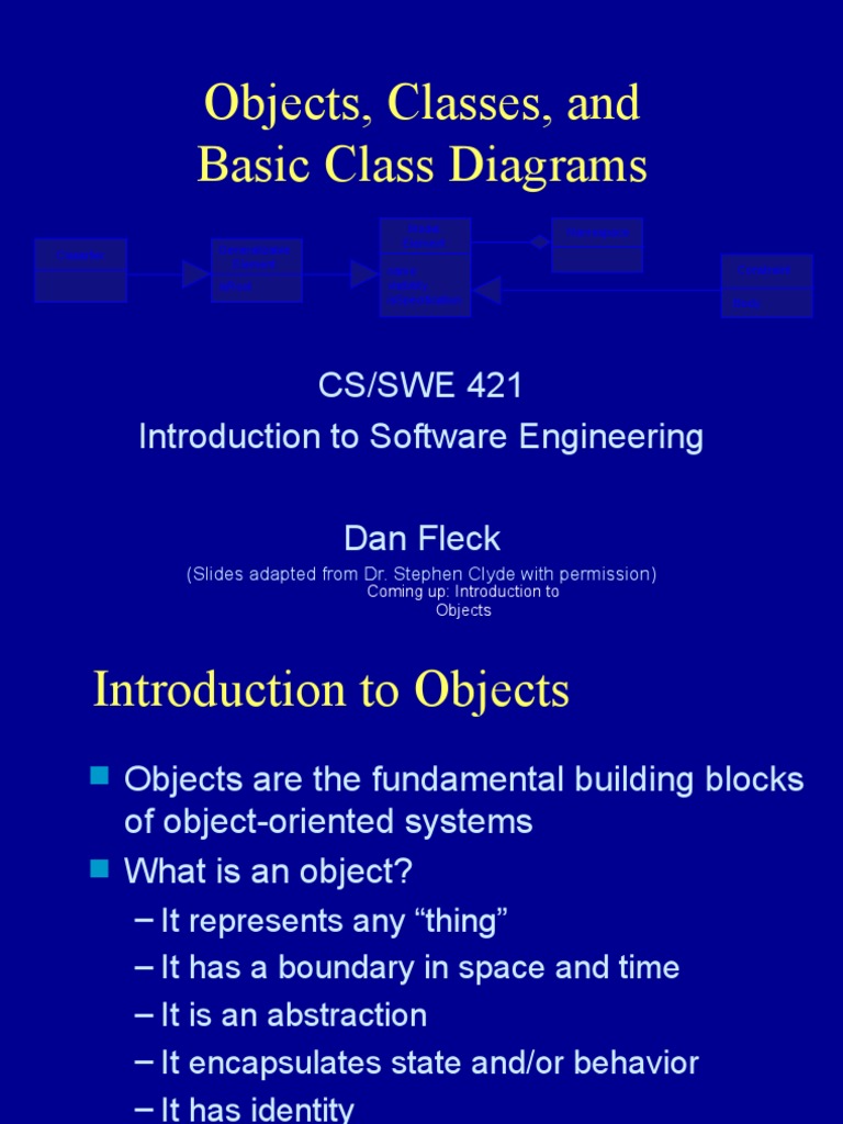 Objects Classes And Basic Class Diagrams Cs Swe 421 Introduction To
