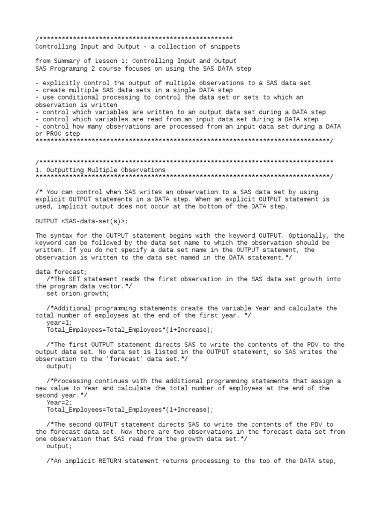 L1 Controlling Input And Output Pdf Sas Software Input Output