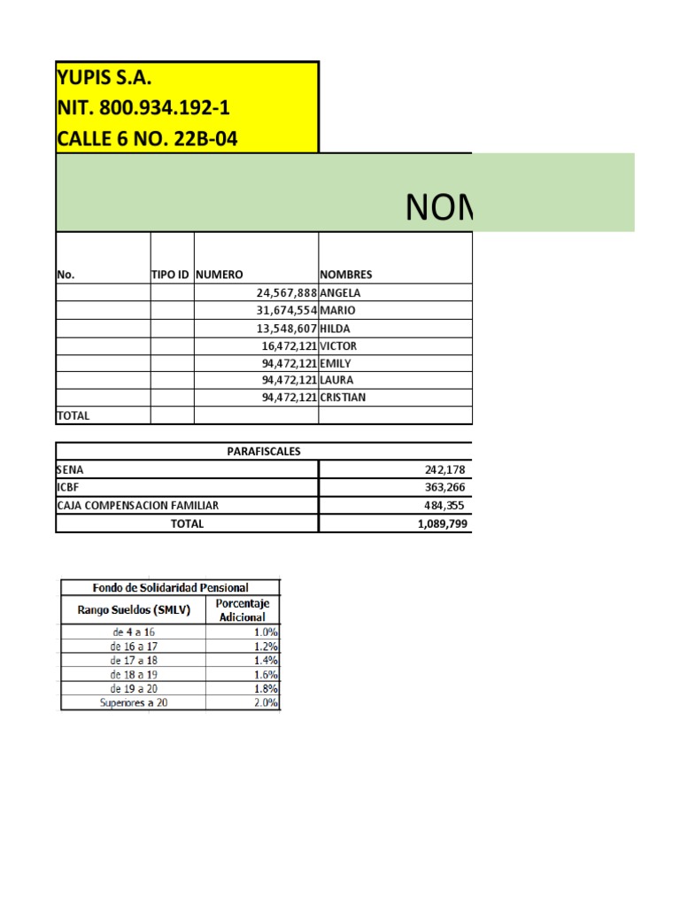 Actividad Nomina 1 - SARA GALLON | PDF