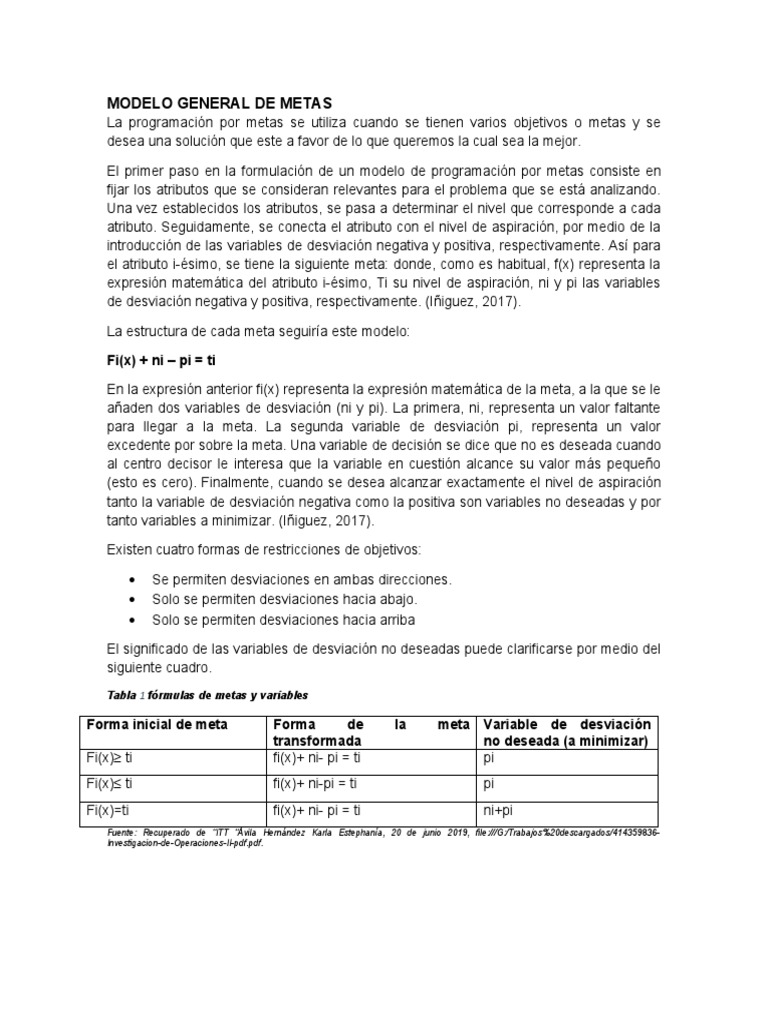Modelo General de Metas | PDF | Matemáticas Aplicadas | Enseñanza de ...