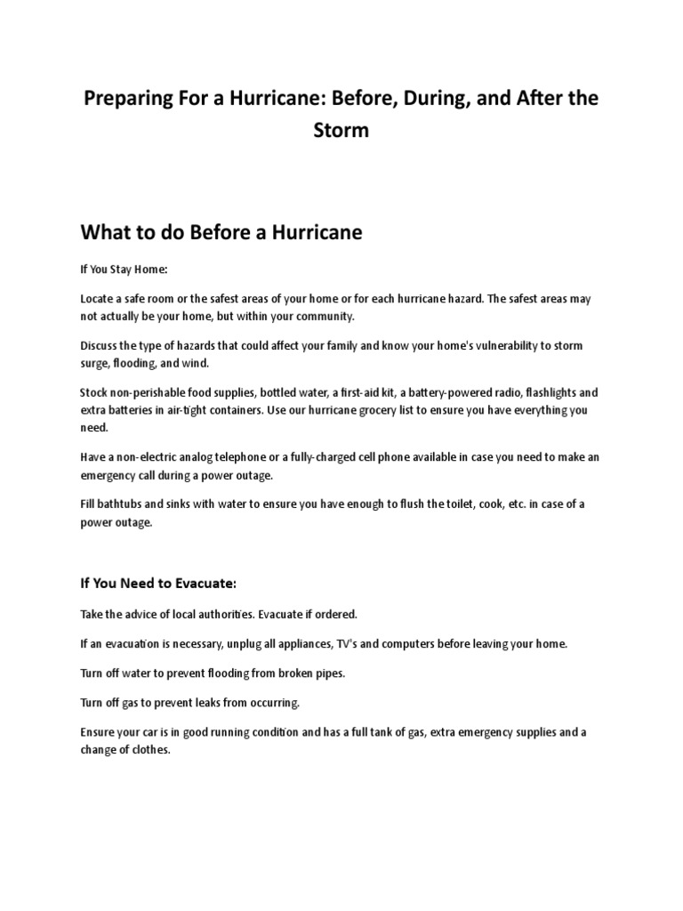 Preparing For A Hurricane: Before, During, and After The Storm | PDF ...