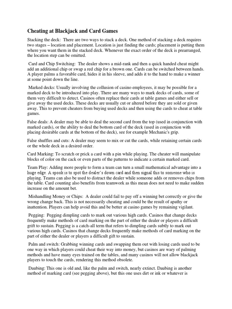 Methods of Cheating at Blackjack, Card Games, Craps, and Preventing ...