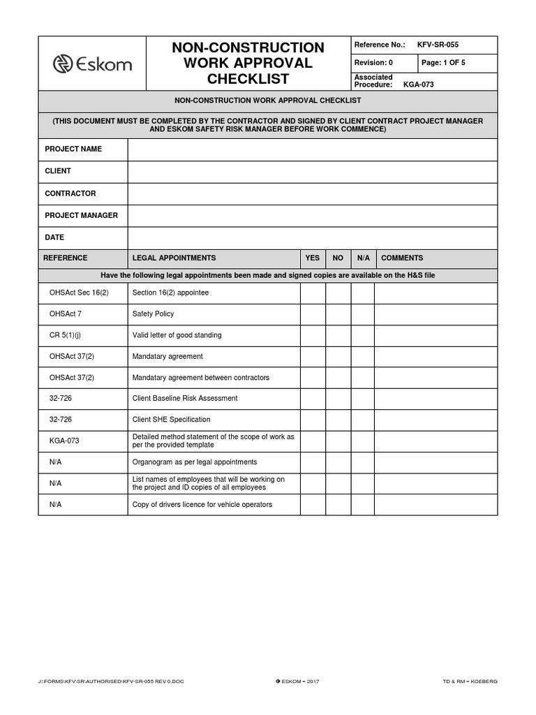 Non-Construction Work Approval Checklist: J:/Forms/Kfv/Sr/Authorised ...