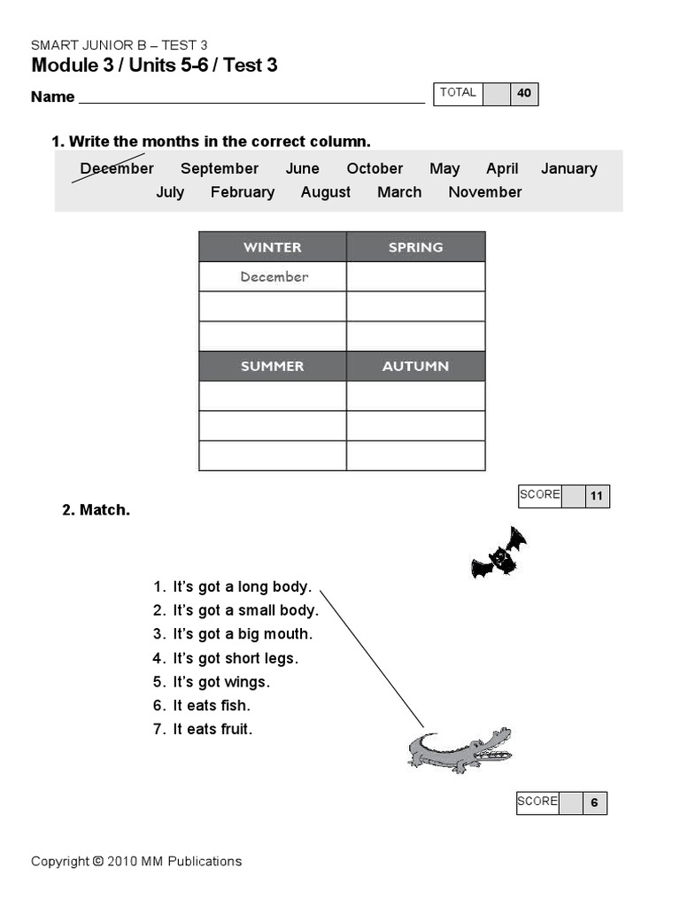 Module 3 / Units 5-6 / Test 3: Name 1. Write The Months in The Correct ...