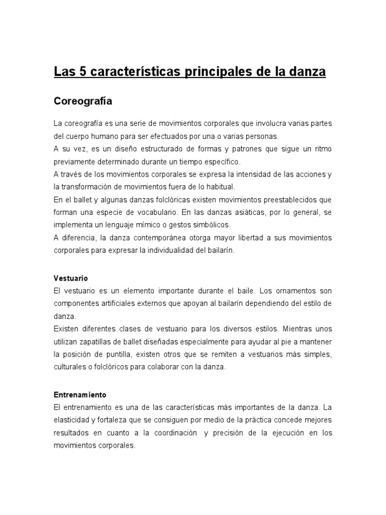 Las 5 Características Principales de La Danza | PDF | Ballet | Bailes