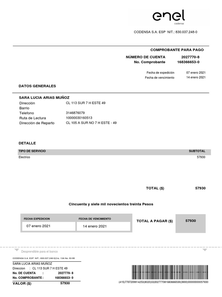Factura Codensa Enero | PDF | Business