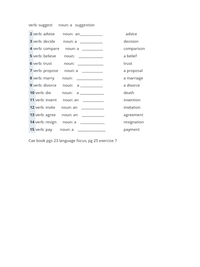 Verb To Nouns | PDF | Language Arts & Discipline