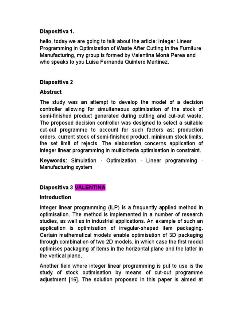 Integer Linear Programming in Optimization of Waste FINAL | PDF ...
