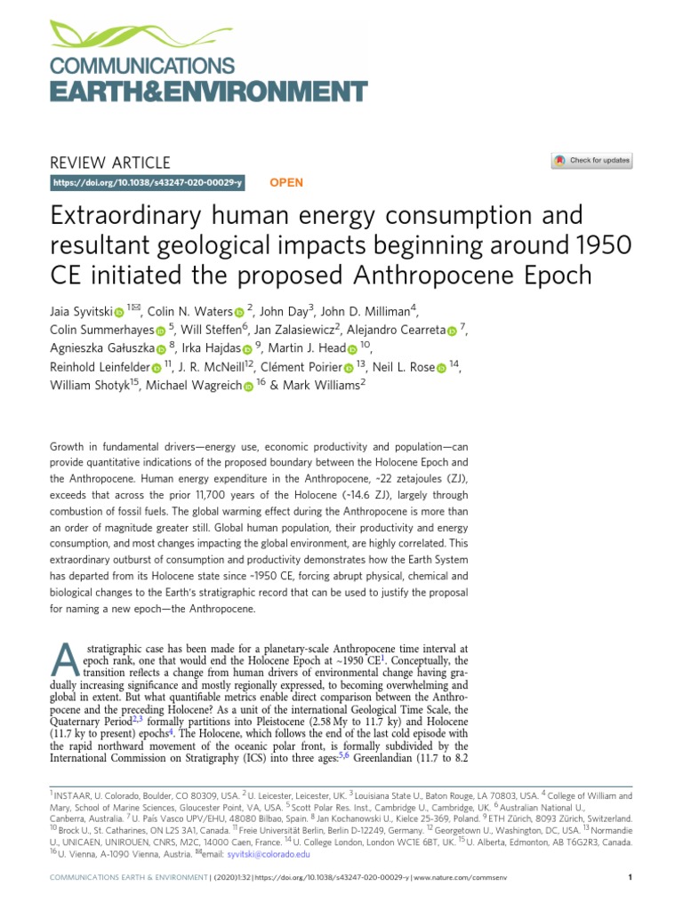 Extraordinary Human Energy Consumption and Resultant Geological Impacts ...