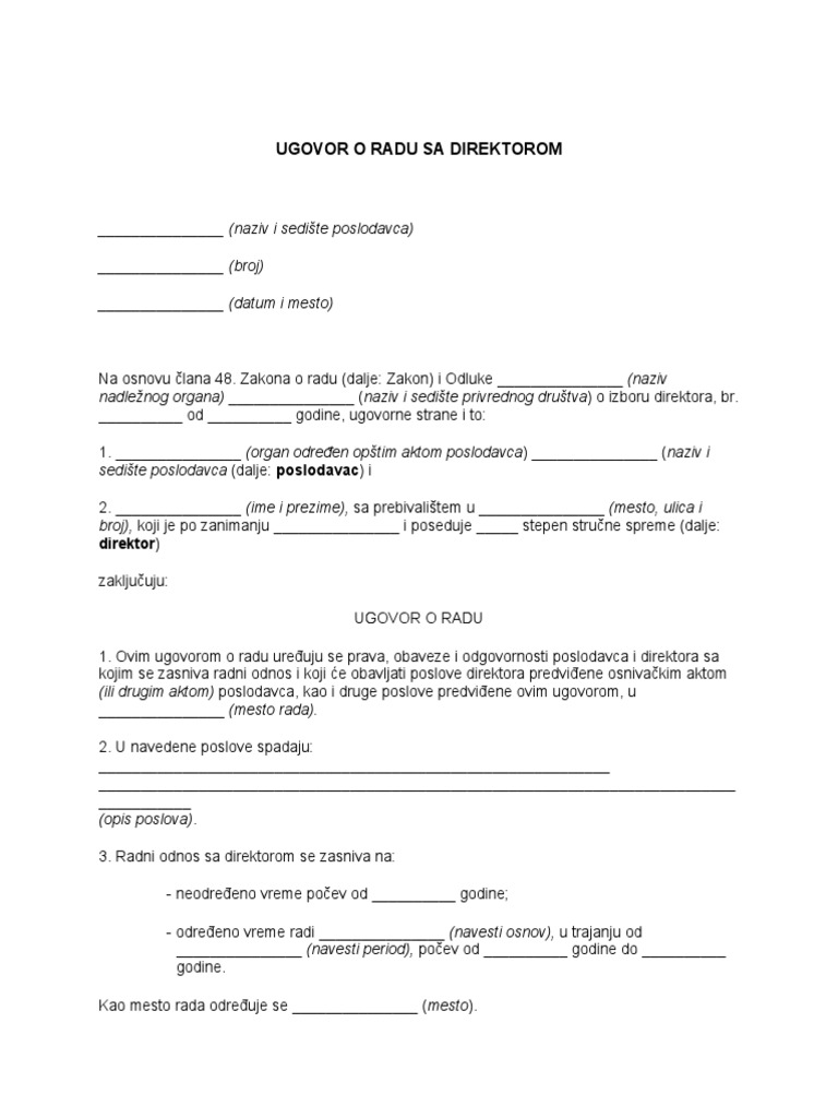 Ugovor o Radu Sa Direktorom | PDF