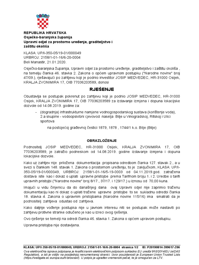 Rješenje o Obustavi Postupka | PDF