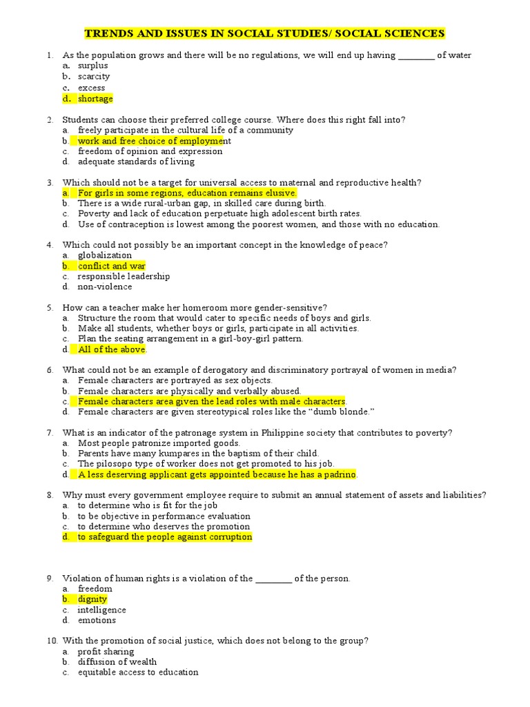 TREND - ISSUES - SOCIAL - STUDIES - DRILL Answer Key | PDF | Social ...