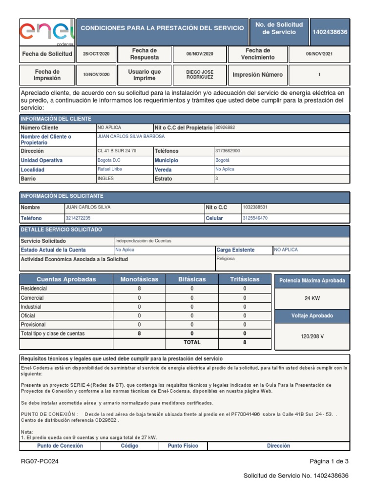 Factibilidad Enel Codensa 2021 | PDF | Poder (Física) | Energia electrica