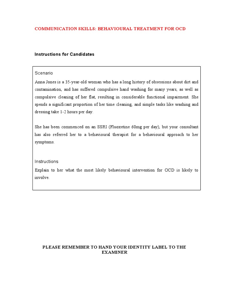 Communication Skills Behavioural Treatment For OCD | PDF | Obsessive ...