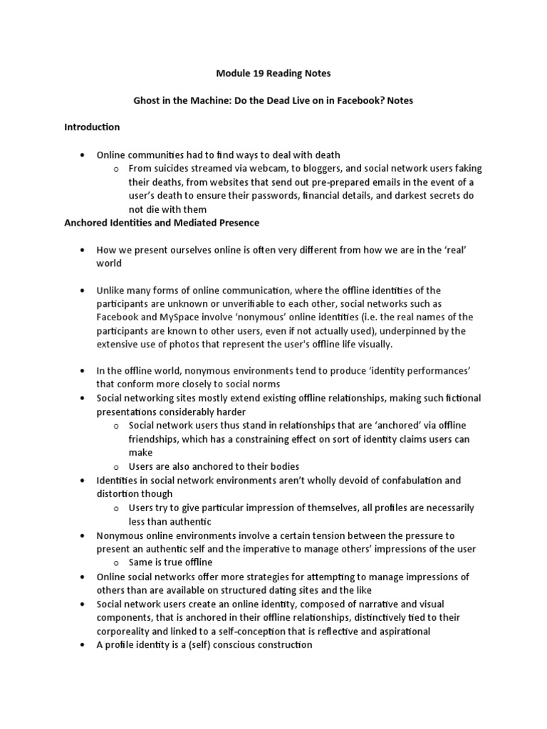 Module 19 Reading Notes | PDF | Identity (Social Science) | Online And ...