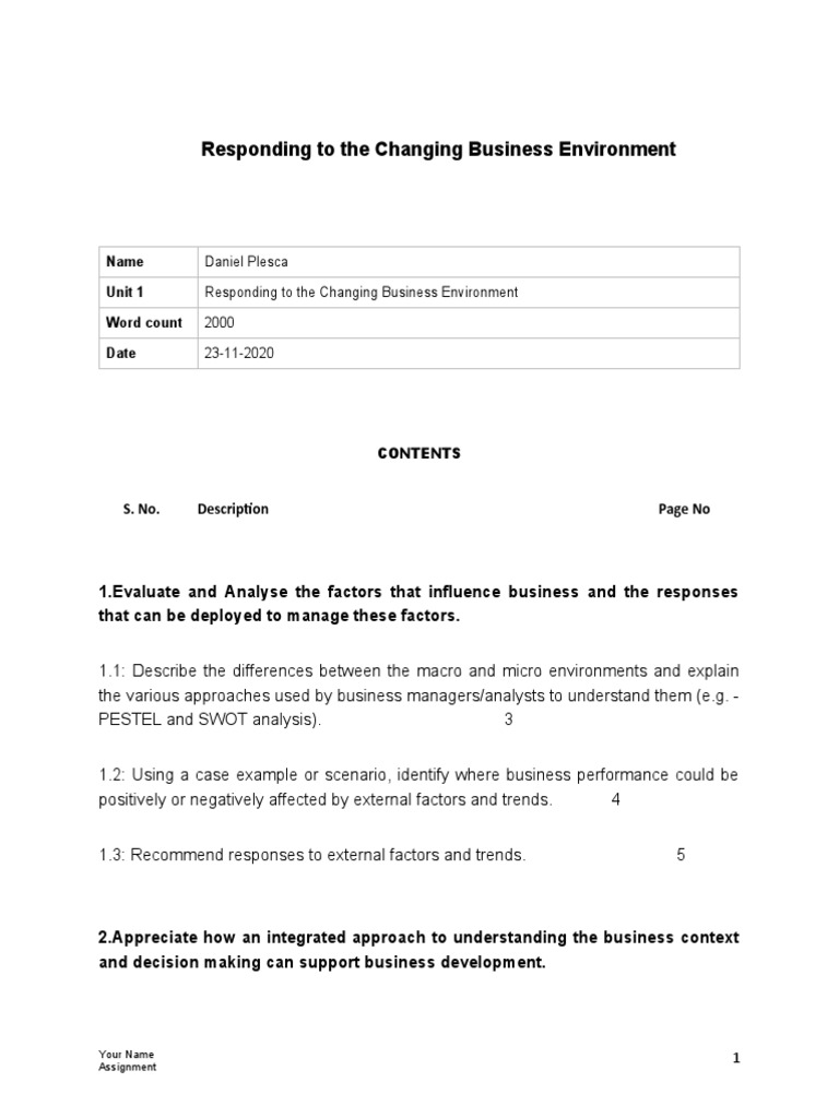 Adapting to Business Environment Changes | PDF | Swot Analysis | Market ...