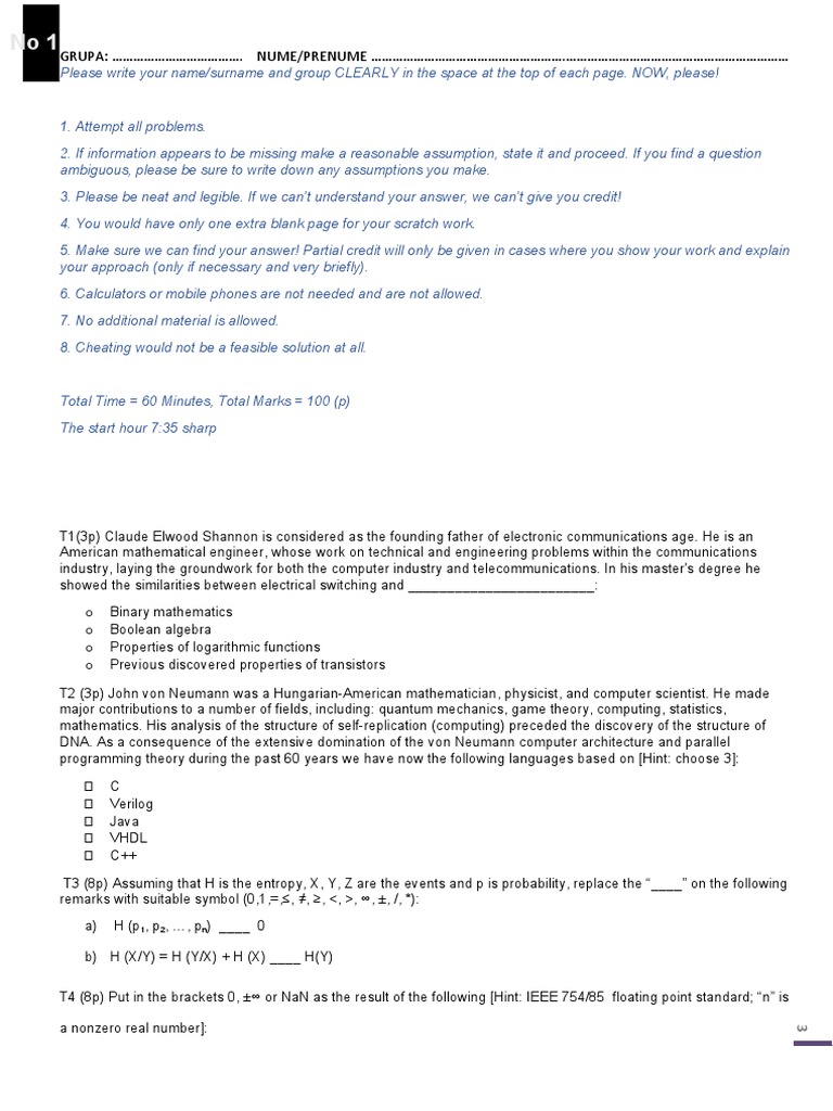 Grupa: . Nume/prenume . | PDF | Error Detection And Correction | Theoretical Computer Science