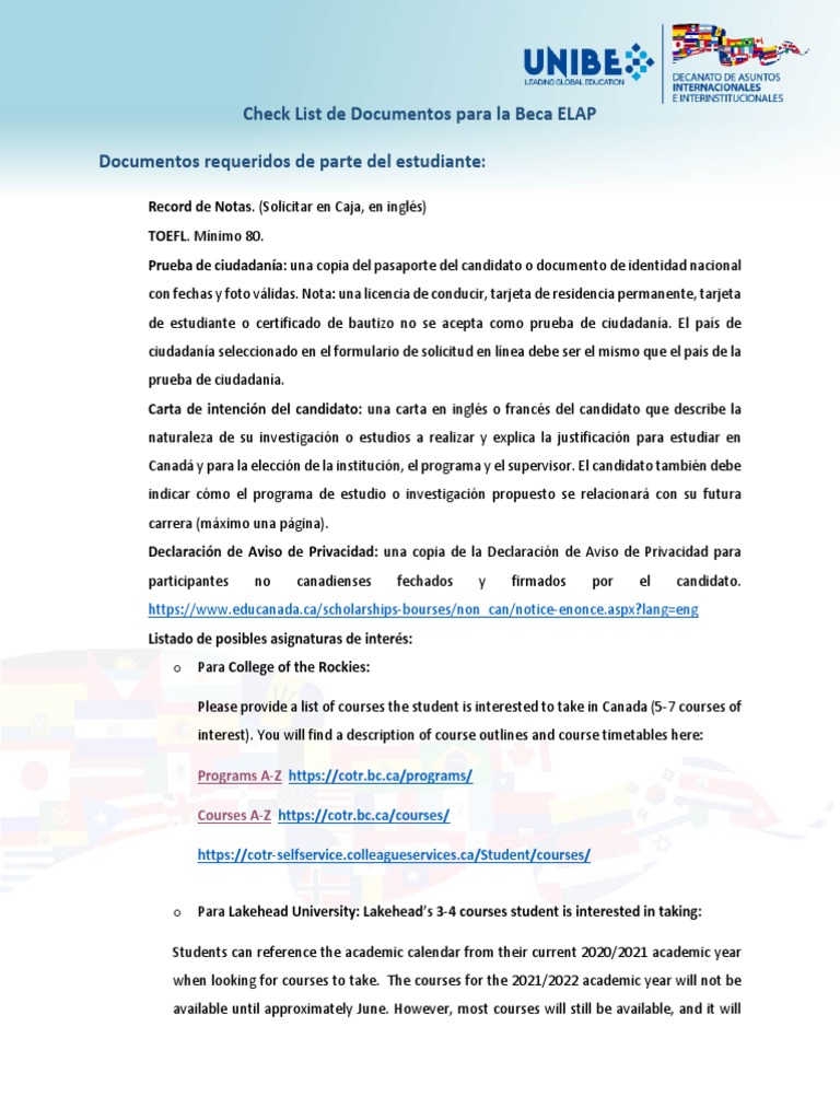 Check List Documentos ELAP 2021-2022 | PDF