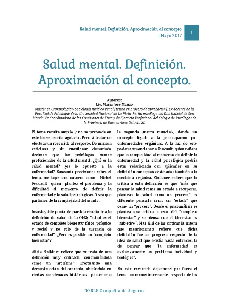 Salud Mental Definición Aproximacion Al Concepto | PDF | Salud mental ...