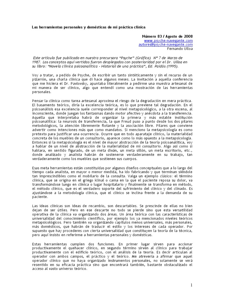 Fernando Ulloa - Las Herramien | PDF | Psicoanálisis | Memoria
