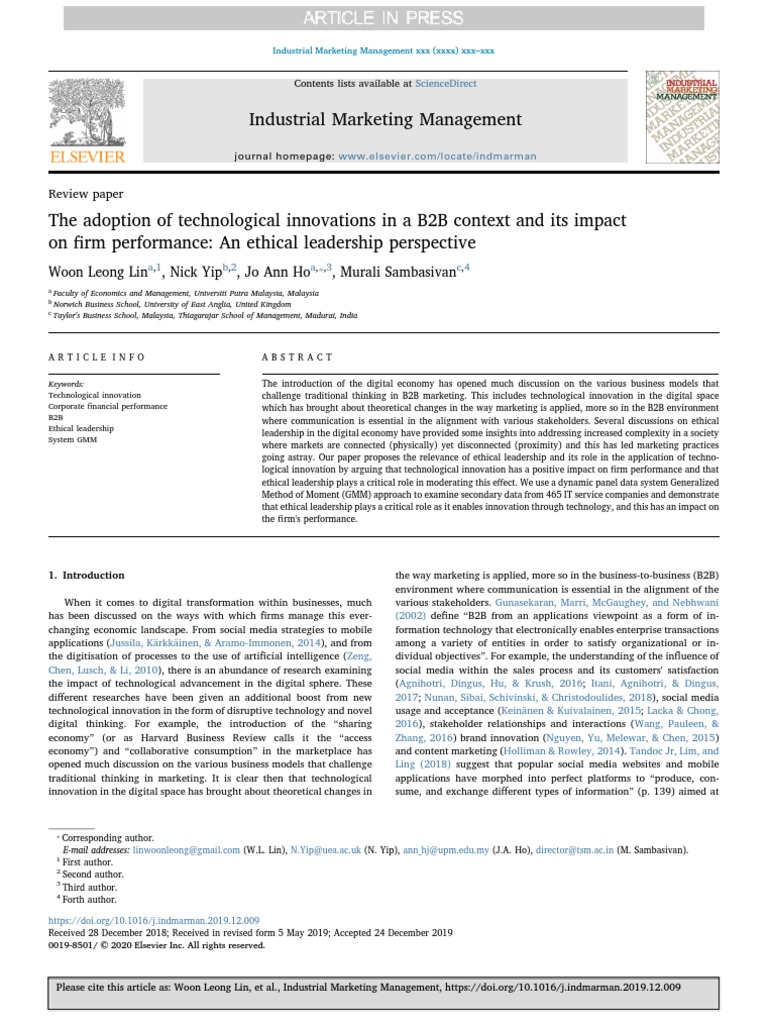 Industrial Marketing Management: Woon Leong Lin, Nick Yip, Jo Ann Ho ...